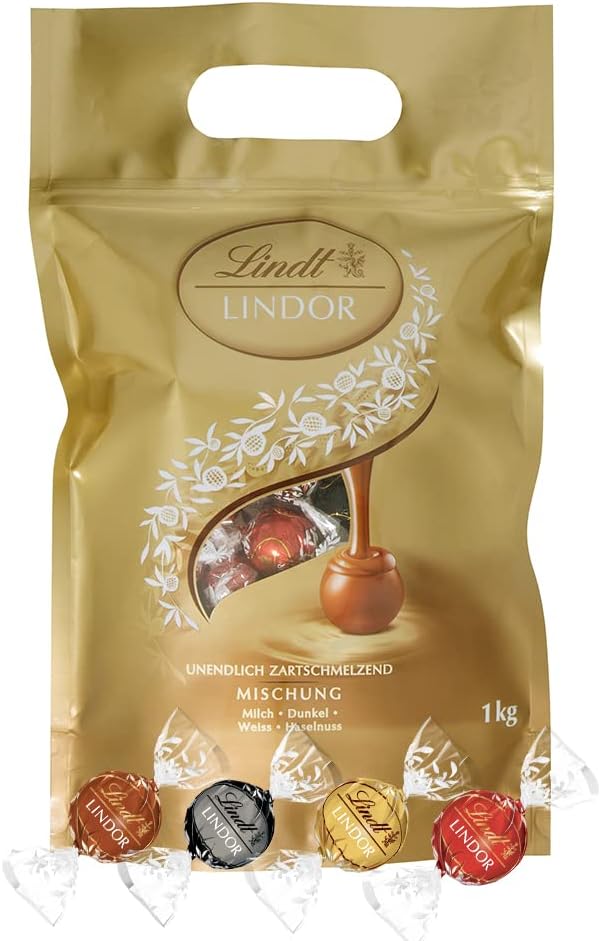 Lindt 瑞士莲 巧克力球经典混合装1 公斤 | 约 80 个巧克力球（牛奶、巧色、黑巧、榛子4种口味） : 亚马逊中国: 杂货