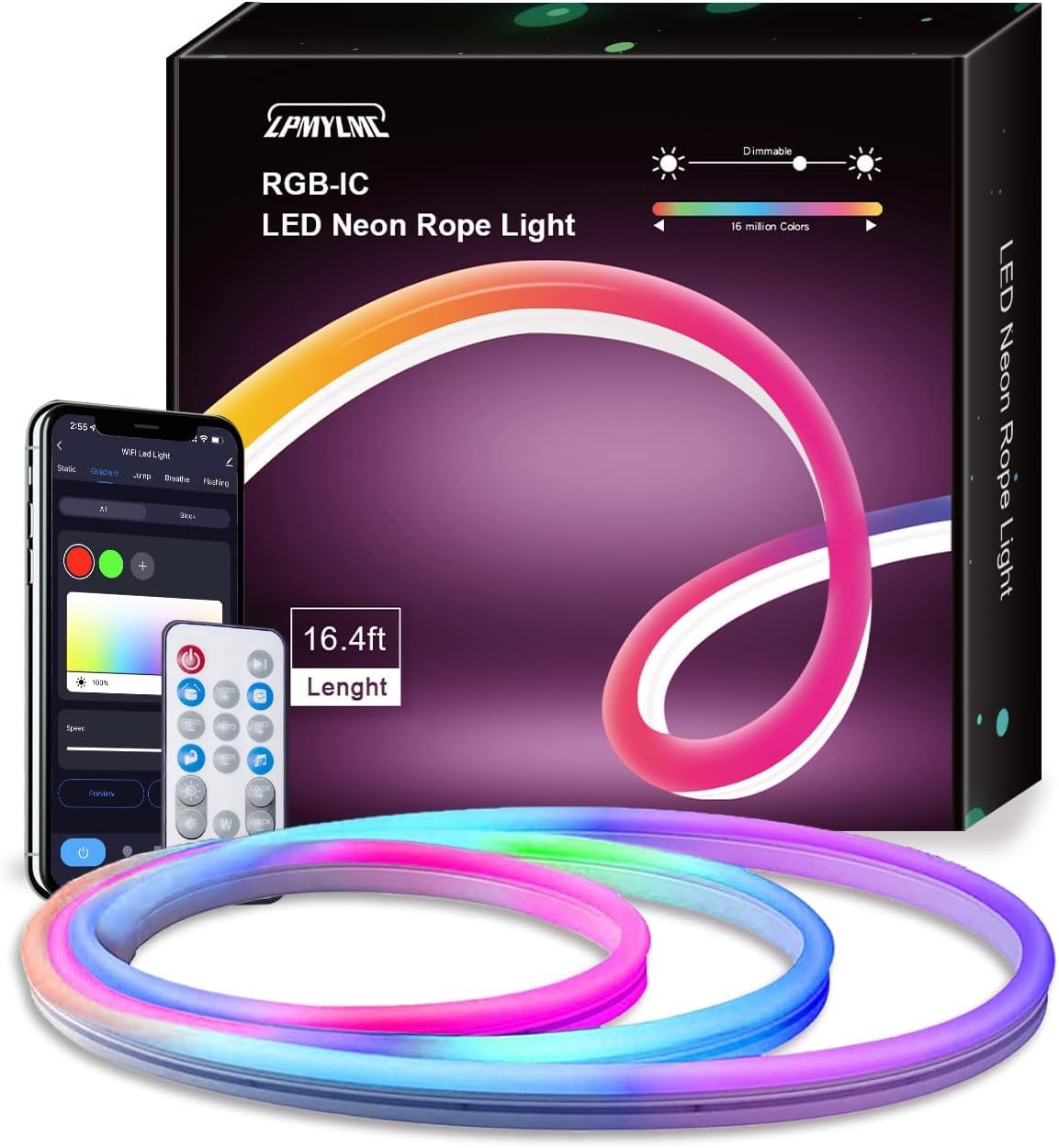 LPDISPLAY RGBIC Neon LED 灯条 DIY 功能,音乐同步,可与Alexa和谷歌助手配合使用,客厅、卧室、墙壁装饰 ...