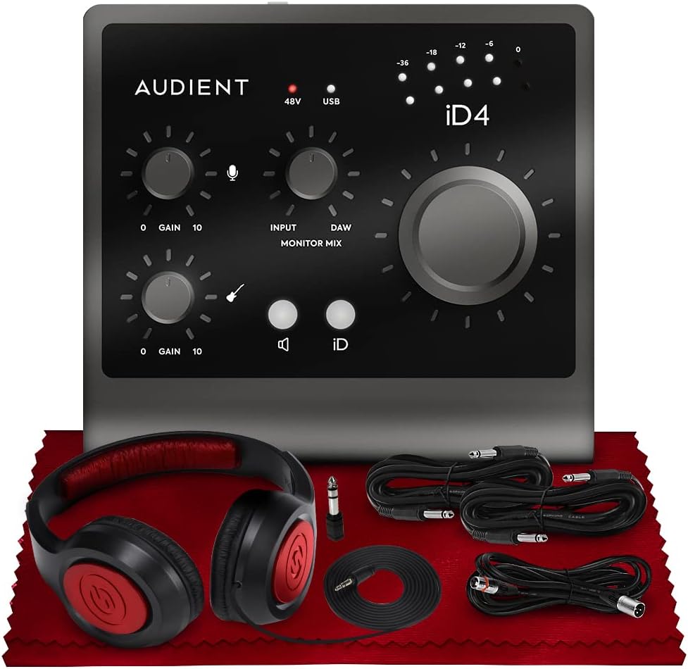 Audient iD4 MKII 台式机 2x2 USB Type-C 音频接口,带 A 类麦克风前置放大器,模拟 I/O 是基本套装的一部分 ...