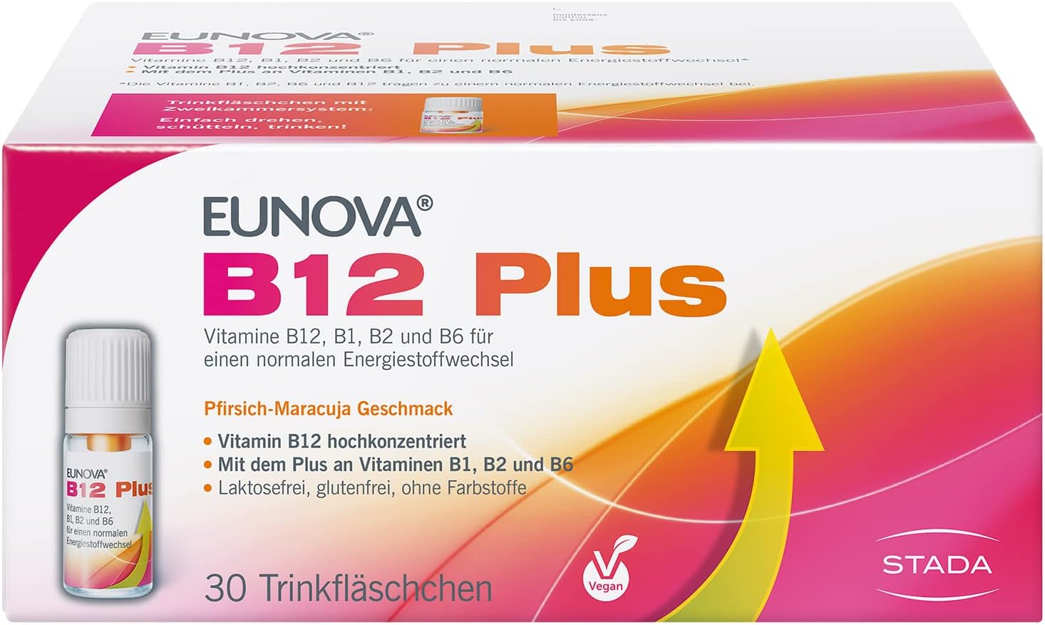 EUNOVA B12 Plus-饮料瓶中含维生素 B1、B2、B6 和 B12 的膳食补充剂-有助于正常的能量代谢-30 x 8ml ...
