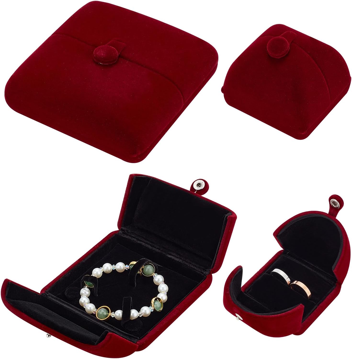 WEBEEDY 2 件双开口珠宝礼盒天鹅绒手链盒戒指礼盒天鹅绒戒指手链轴承盒适合女士女孩 : 亚马逊中国: 珠宝首饰
