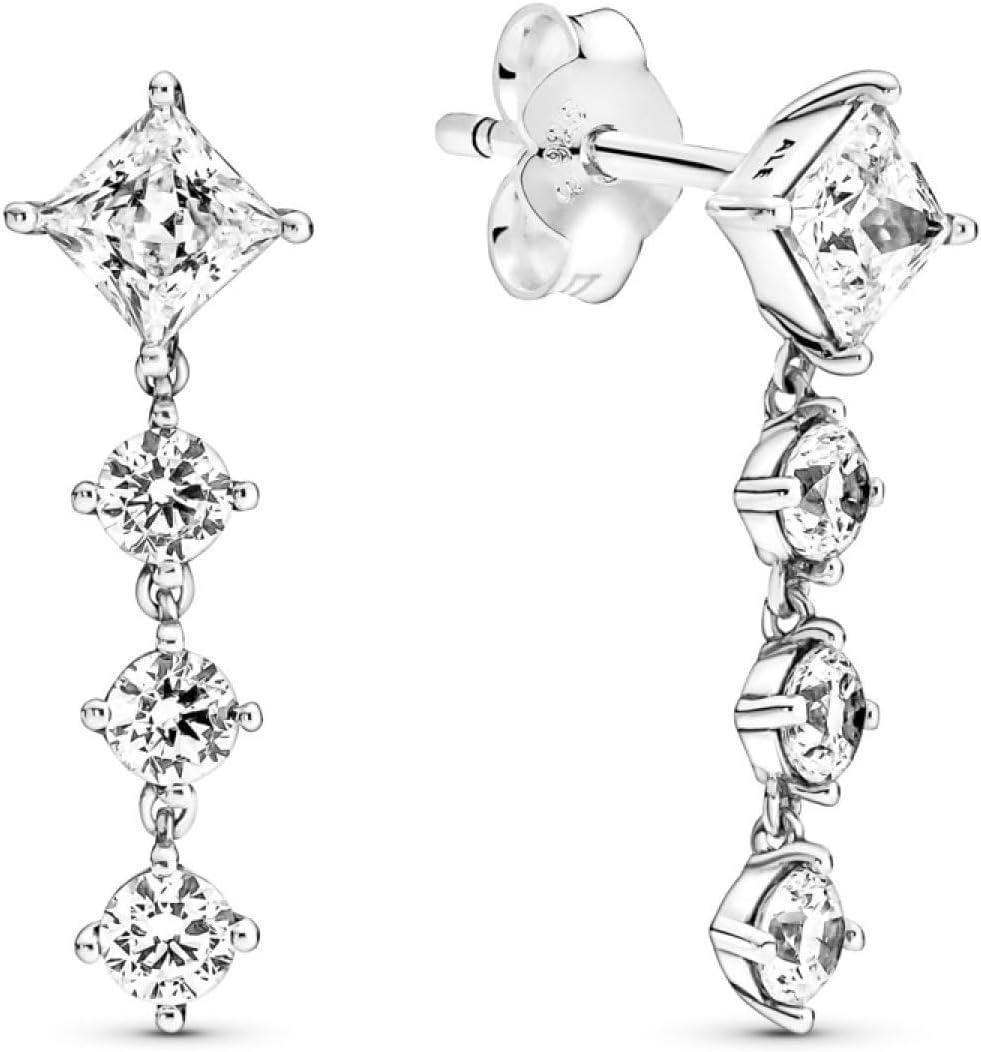 Pandora 潘多拉 耳环 永恒 "闪亮圆形和方形" 银色,锆石 290045C01, 21mm, 标准纯银, 方晶皓石 : 亚马逊中国: 珠宝首饰