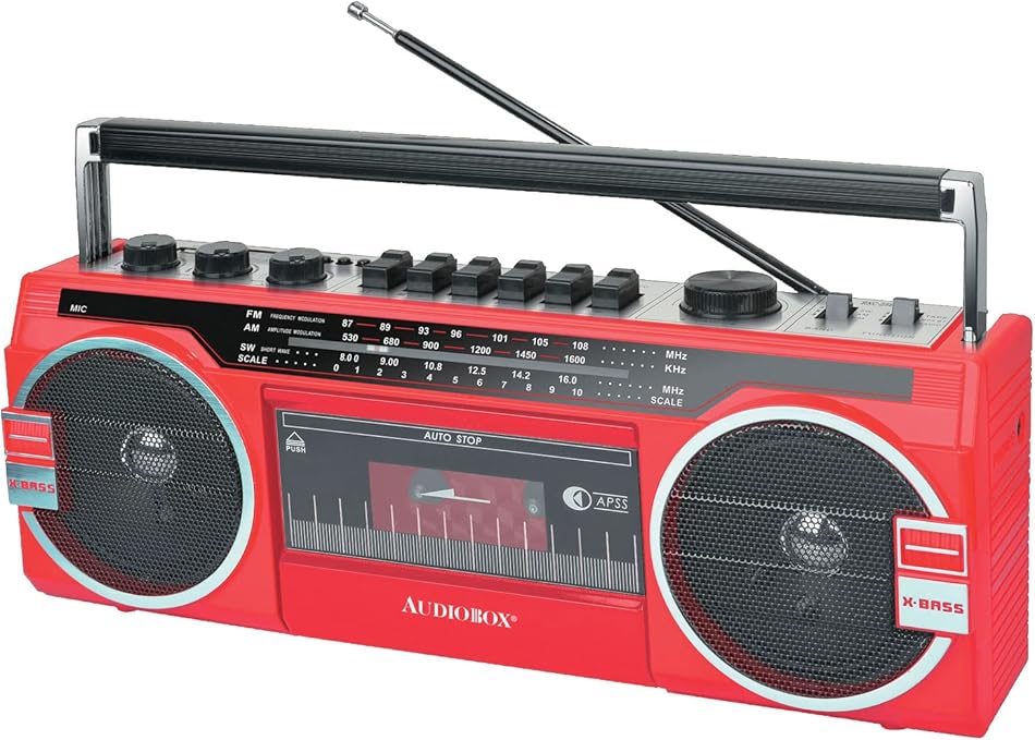 AudioBox RXC-25BT Retrobox 双向扬声器系统 Boombox 带蓝牙连接、AM/FM/SW 收音机、USB 和 SD 卡连接以及盒式播放器,红色 : 亚马逊中国: 个护健康