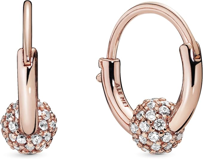 Pandora 潘多拉珠宝密镶珠圈方晶锆石耳环,潘多拉玫瑰色,无盒, 金属 : 亚马逊中国: 珠宝首饰