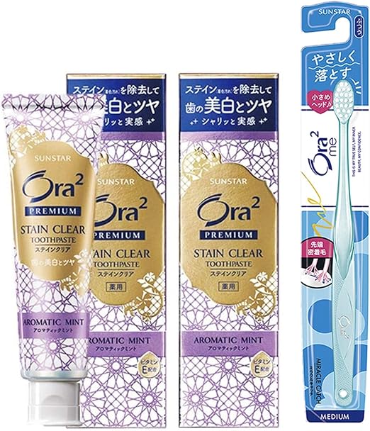 Ora2 皓乐齿 Premium Stain Clear 牙膏 [芳香薄荷] 100克×2个 + 带牙刷 : 亚马逊中国: 美容和个人护理