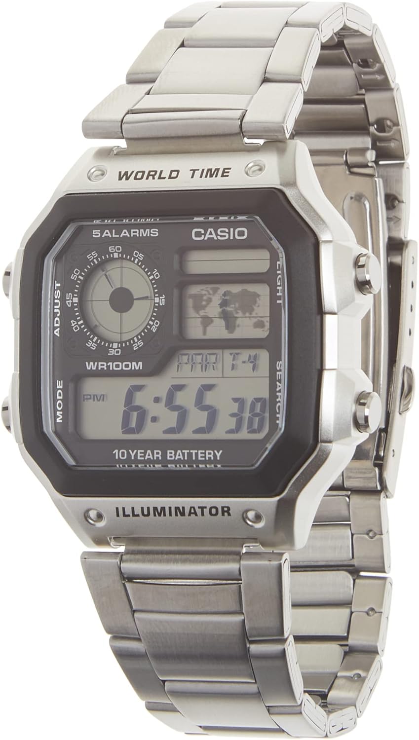 CASIO 卡西欧 男士 AE1200WH-1A 模拟数字多功能手表,银色 : Casio: 亚马逊中国: 钟表