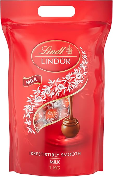 Lindt 瑞士莲 LINDOR 巧克力球全脂奶 | 1 公斤袋，可重新密封 |约 80 粒奶巧克力球，入口即化 |散装巧克力礼物 : 亚马逊中国: 食品