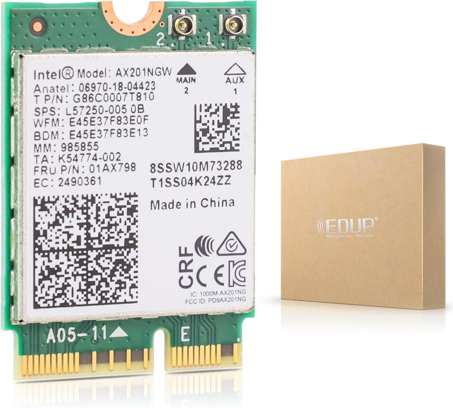 Intel 英特尔 AX201NGW Wi-Fi 6 无线卡 M.2:CNVio2,蓝牙 5.2,2400Mbps 2.4 GHz 5 GHz ...