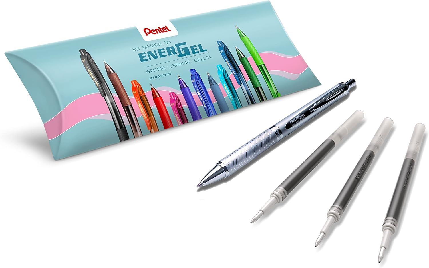 Pentel 派通 Energel Sterling BL407 凝胶中性笔 可伸缩 中等笔尖 0.7 毫米 金属外壳 黑色墨水 1 支 ...