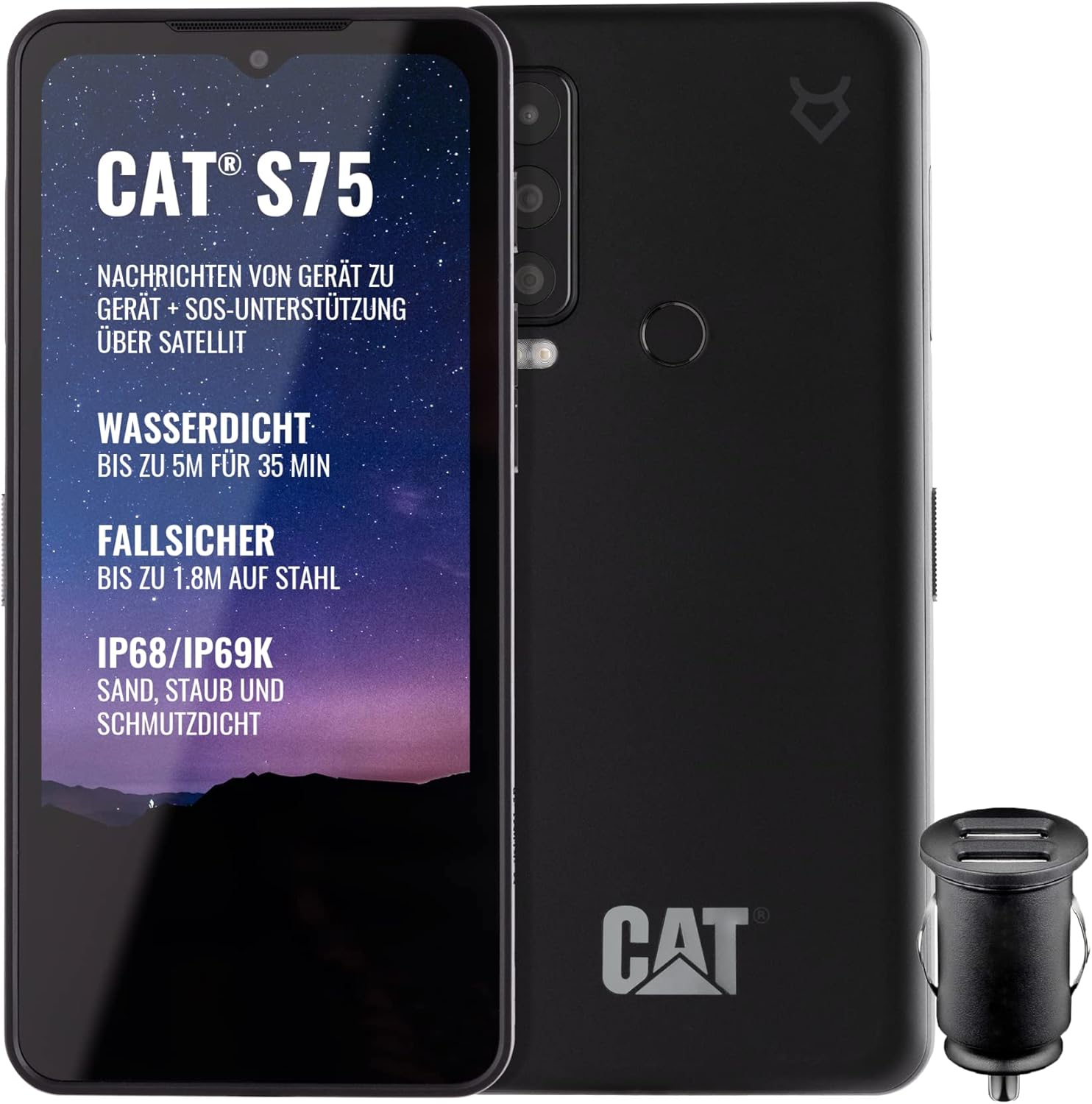 Cat S75 - 坚固且配有卫星连接的 5G 智能手机（IP68 和 IP69K，MIL SPEC 810H，超亮 6.58 英寸 FHD + 120 Hz 显示屏，2 GHz八核处理器 ...