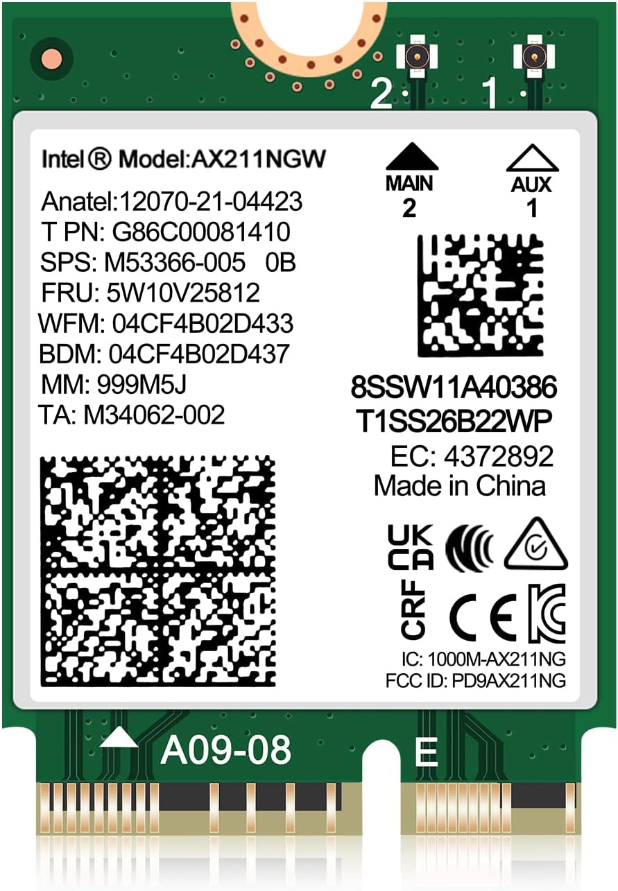 NICGIGA-WiFi 6E 无线卡 Intel 英特尔 AX211 NGW M.2:CNVio2、蓝牙 5.3、三频 5400Mbps ...