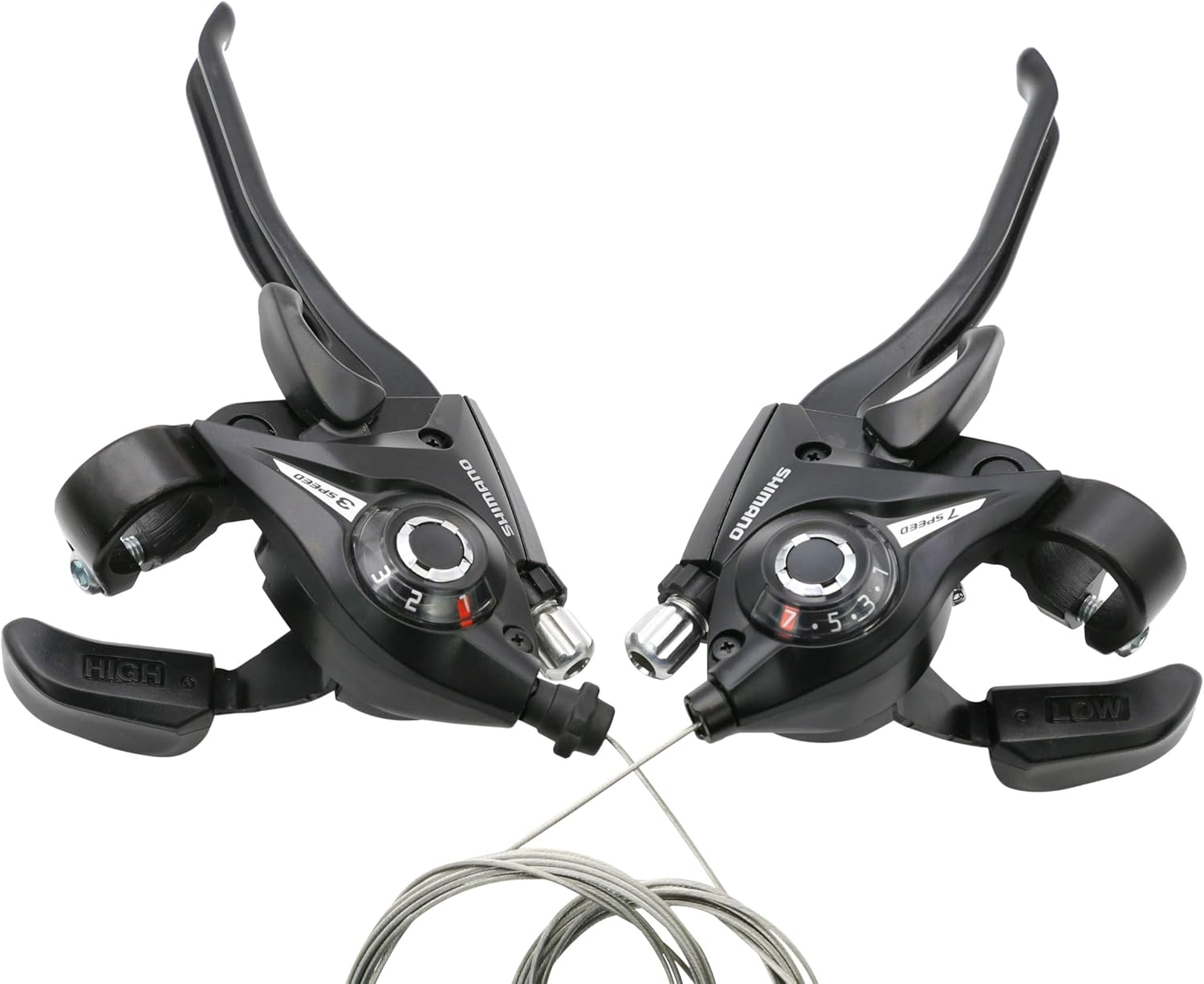 INKE Shimano ST-EF51 / ST-EF500 3x7 Speed Shifter 刹车杆组合适用于山地自行车（2 指 / 4 指 ） 黑色 607983653430 ...