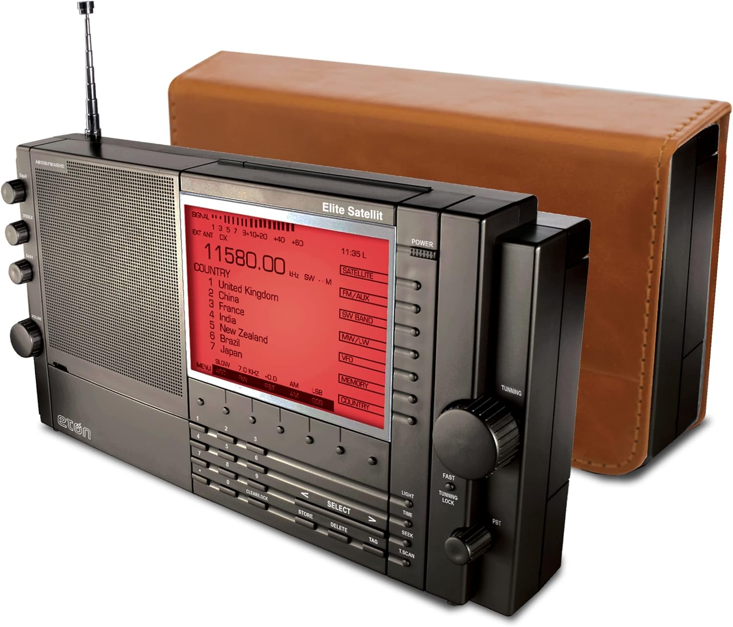 Eton Elite卫星 AM/FM/HD 收音机，带短波、飞机和单边带 (SSB)、用于 RDS 的多色显示、双可编程时钟、音调控制、高动态 ...