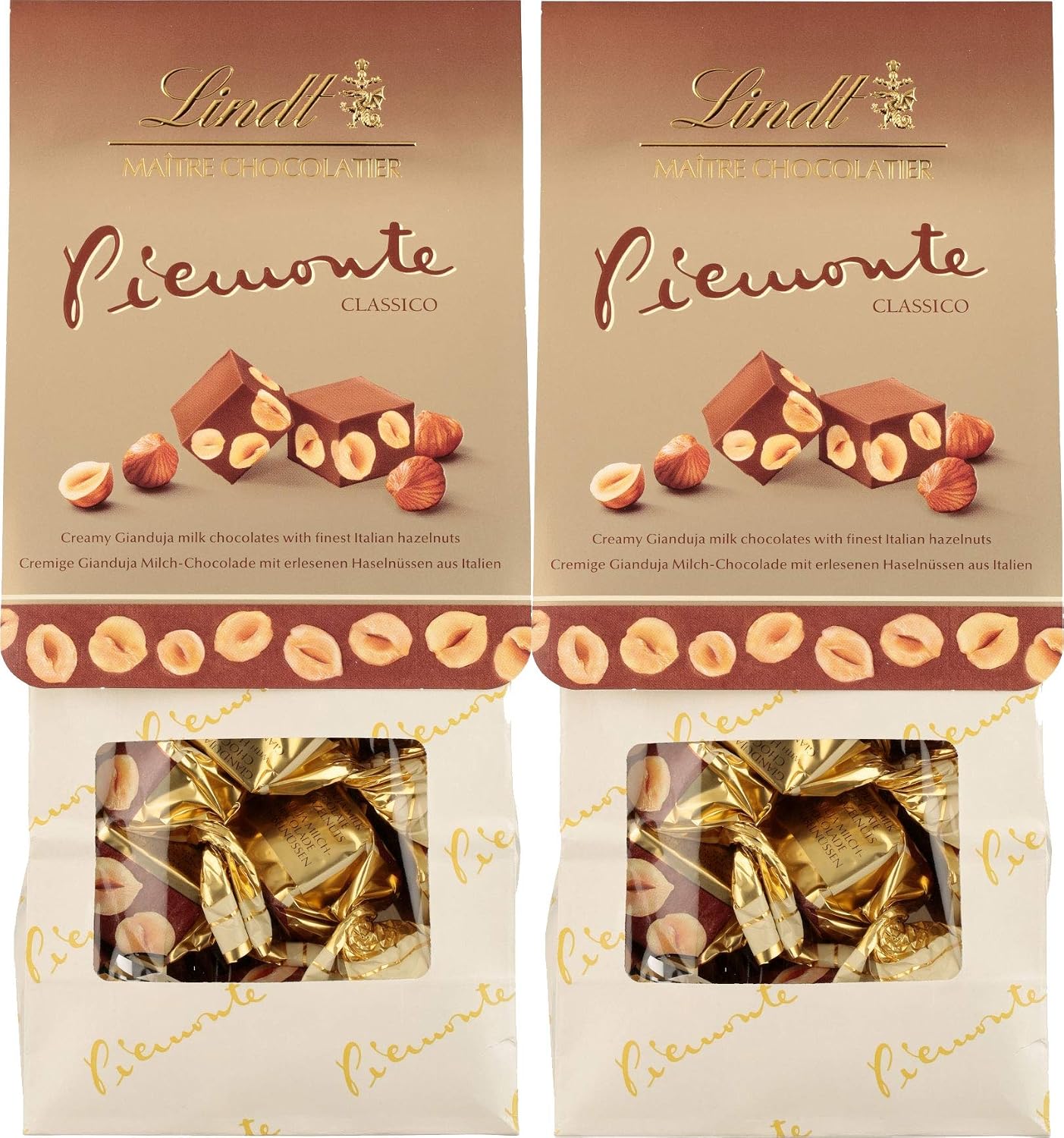 Lindt 瑞士莲 榛子奶味巧克力 Lindt Piemonte Classic，奶油 Gianduja 奶味巧克力和来自意大利的全榛子，1 ...
