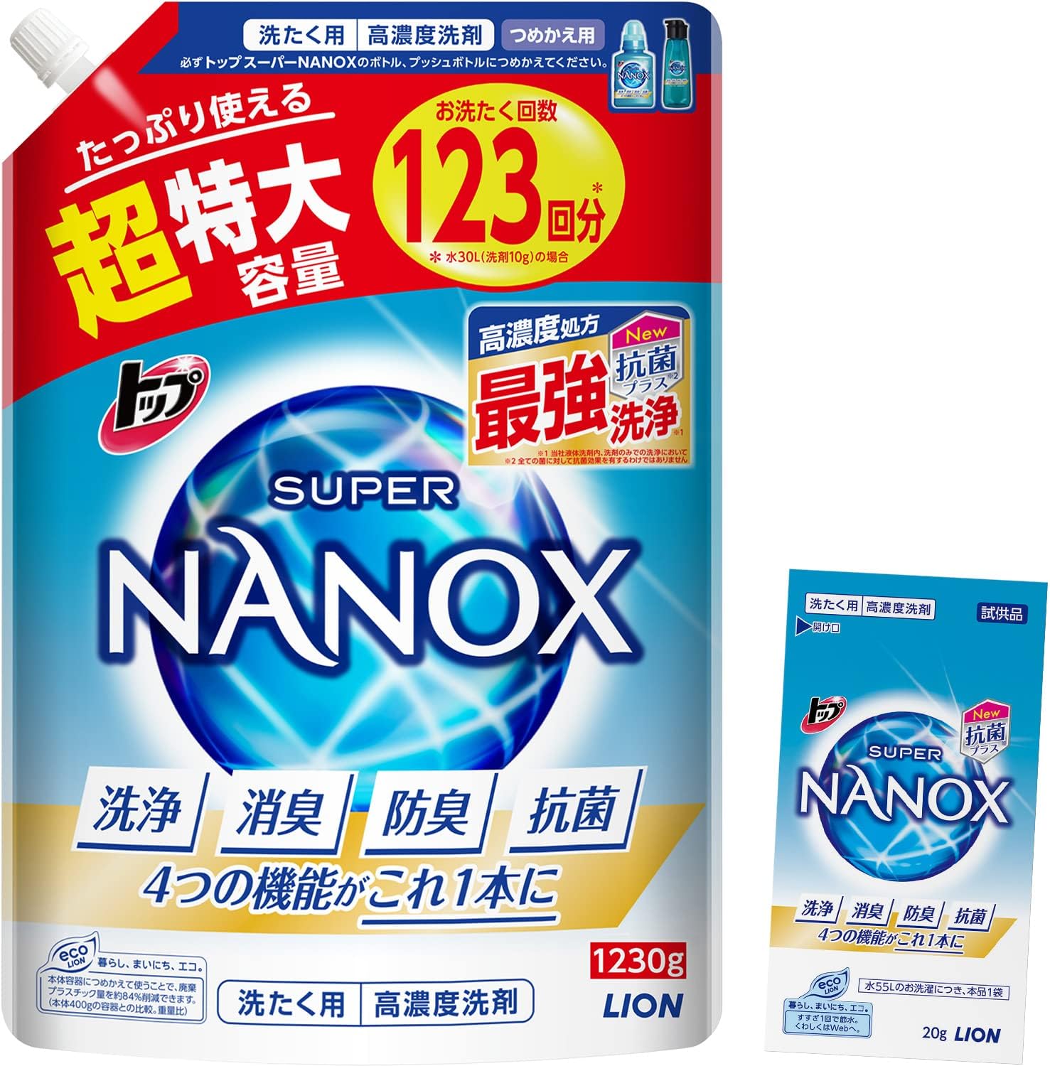 トップ ナノックス NANOX Super Nanox 无荧光剂 硅添加剂 高浓度洗衣液 补充装 特大号 1230g 有赠品 : 亚马逊中国: 个护健康