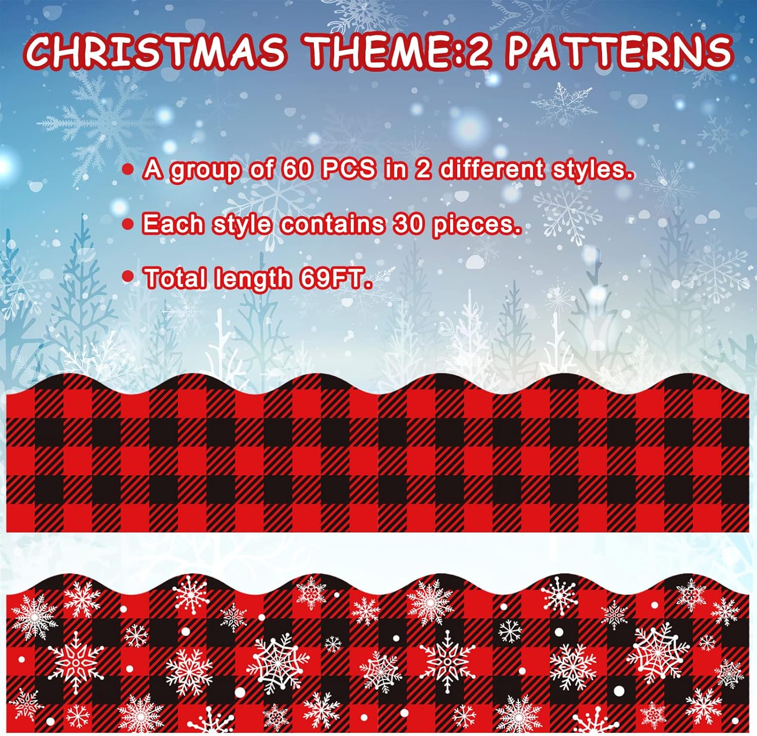 Whaline 69ft Christmas Bulletin Board Border Red Black Plaid Snowflake Whaline 69ft Christmas Bulletin Board Border Red Black Plaid Snowflake