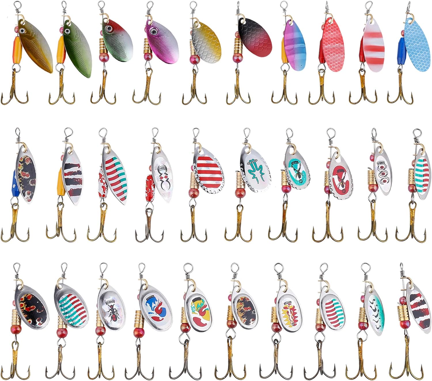 LSPAR 钓鱼诱饵旋转诱饵套装带高音钩亮片人造诱饵钓鱼鲈鱼鱼鲑鱼24/30 件 : 亚马逊中国: 体育用品