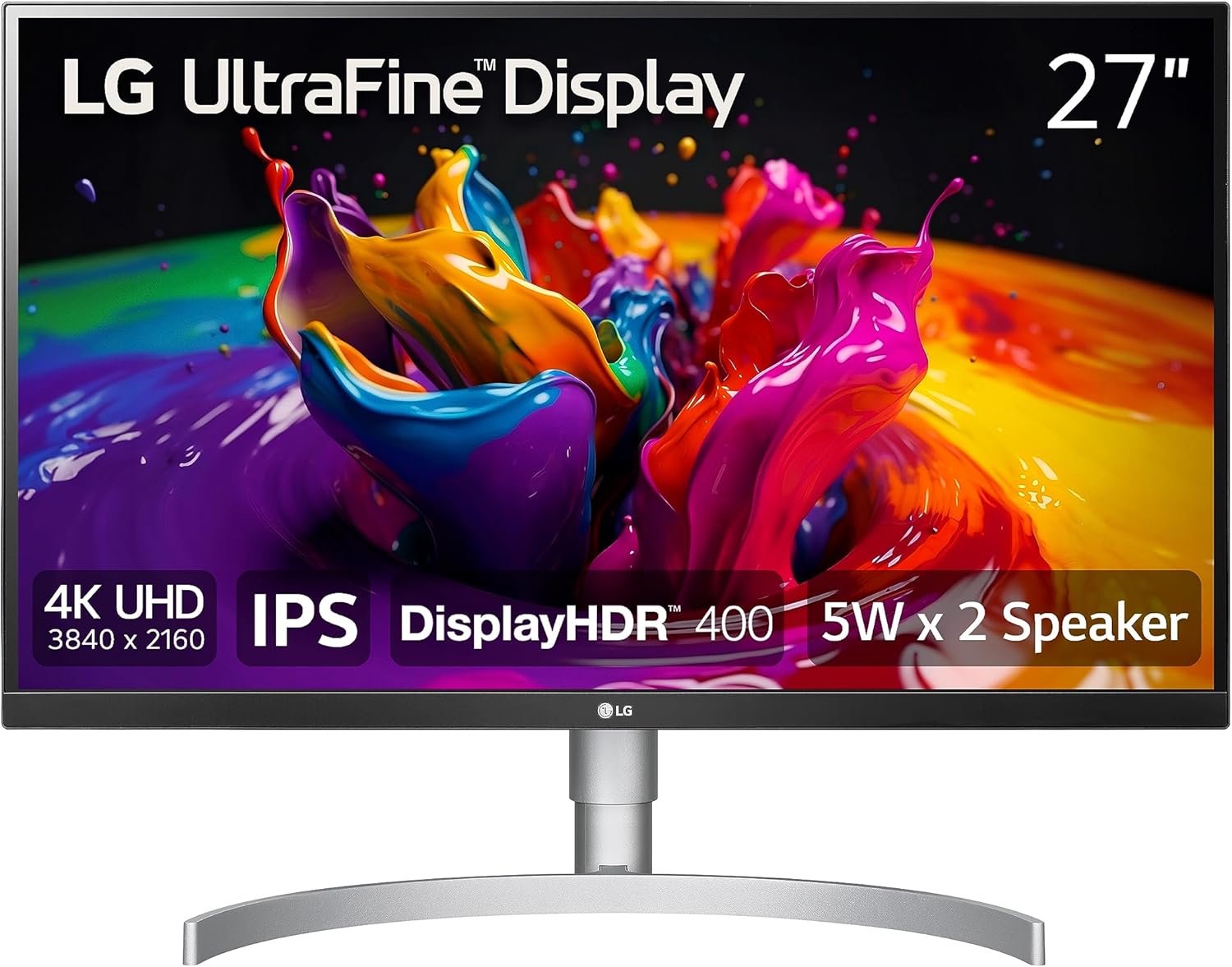 LG 27UN850-W 27英寸超细UHD（3840 x 2160）IPS显示器，带VESA显示器HDR 400，USB Type-C和3面 ...